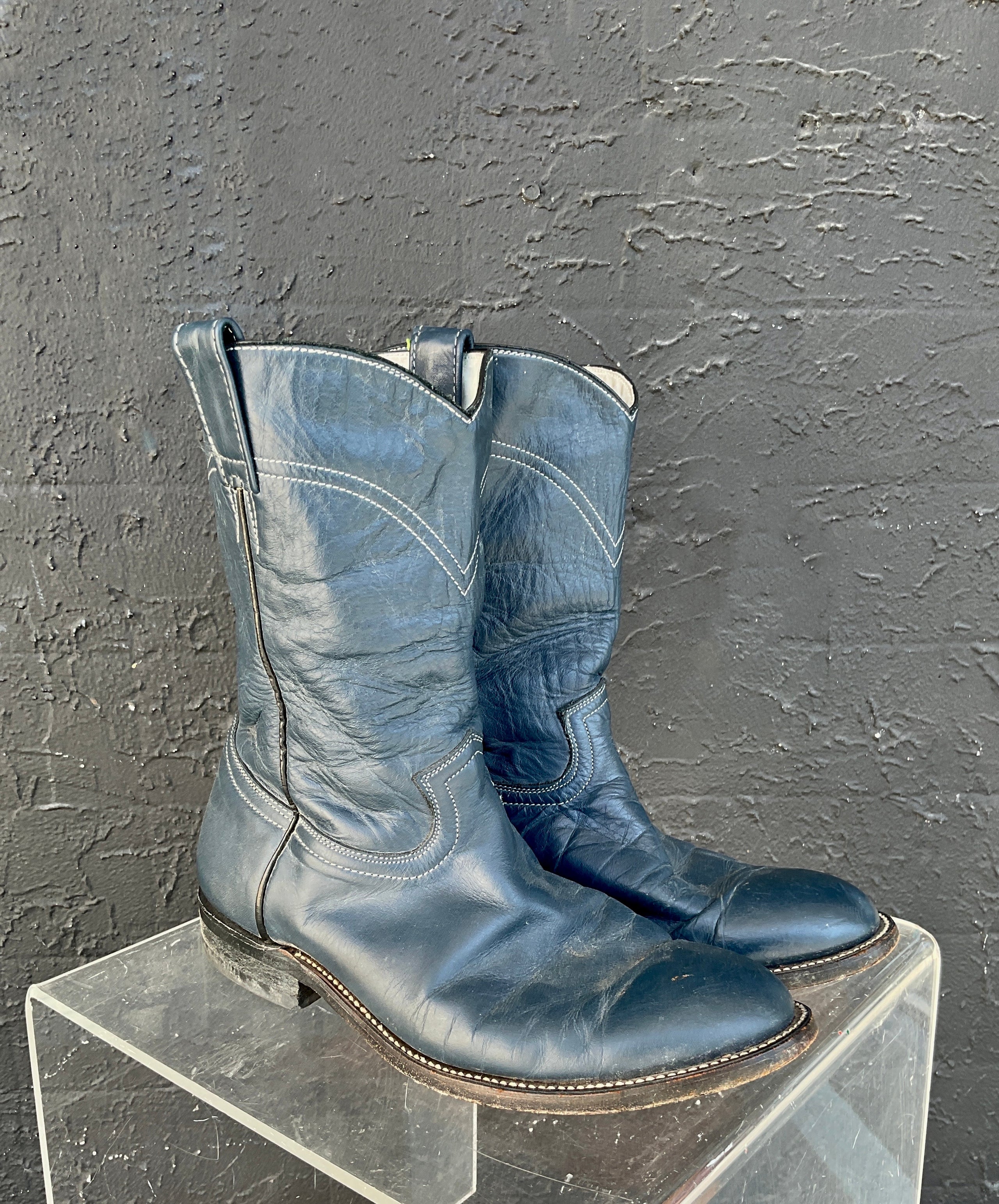 Navy Cowtown Western Cowboy Boots / W: 9 1/2 | Revival Vintage