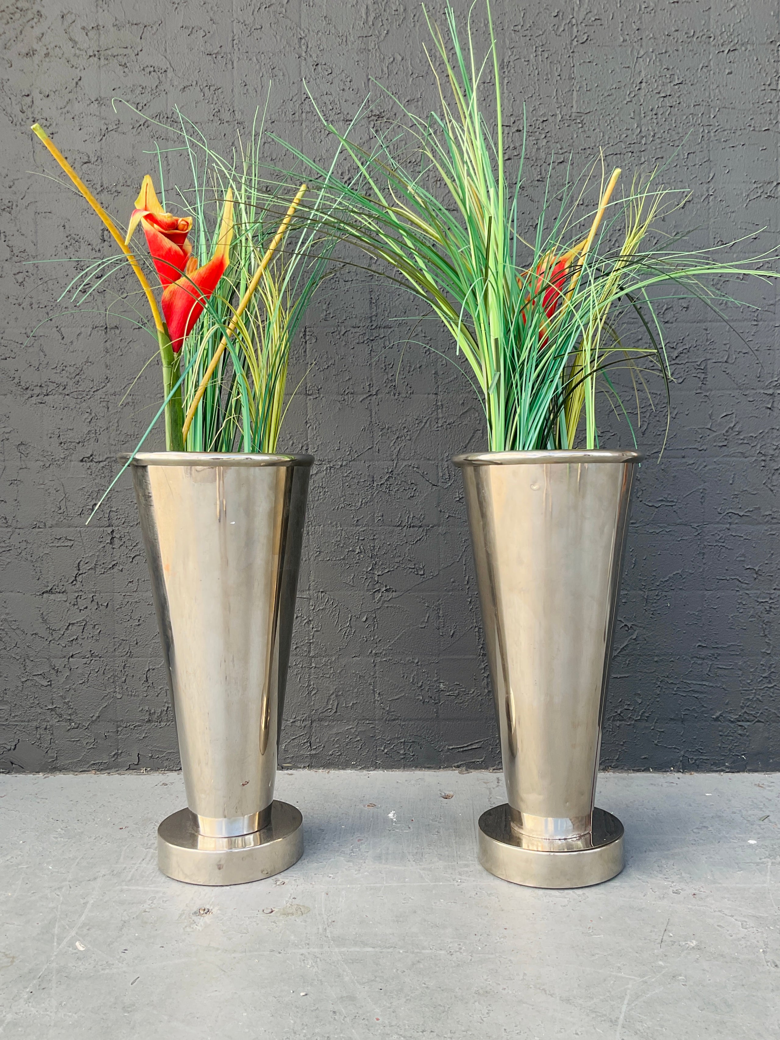 Pair of Art Deco Chrome Vases | Revival Vintage