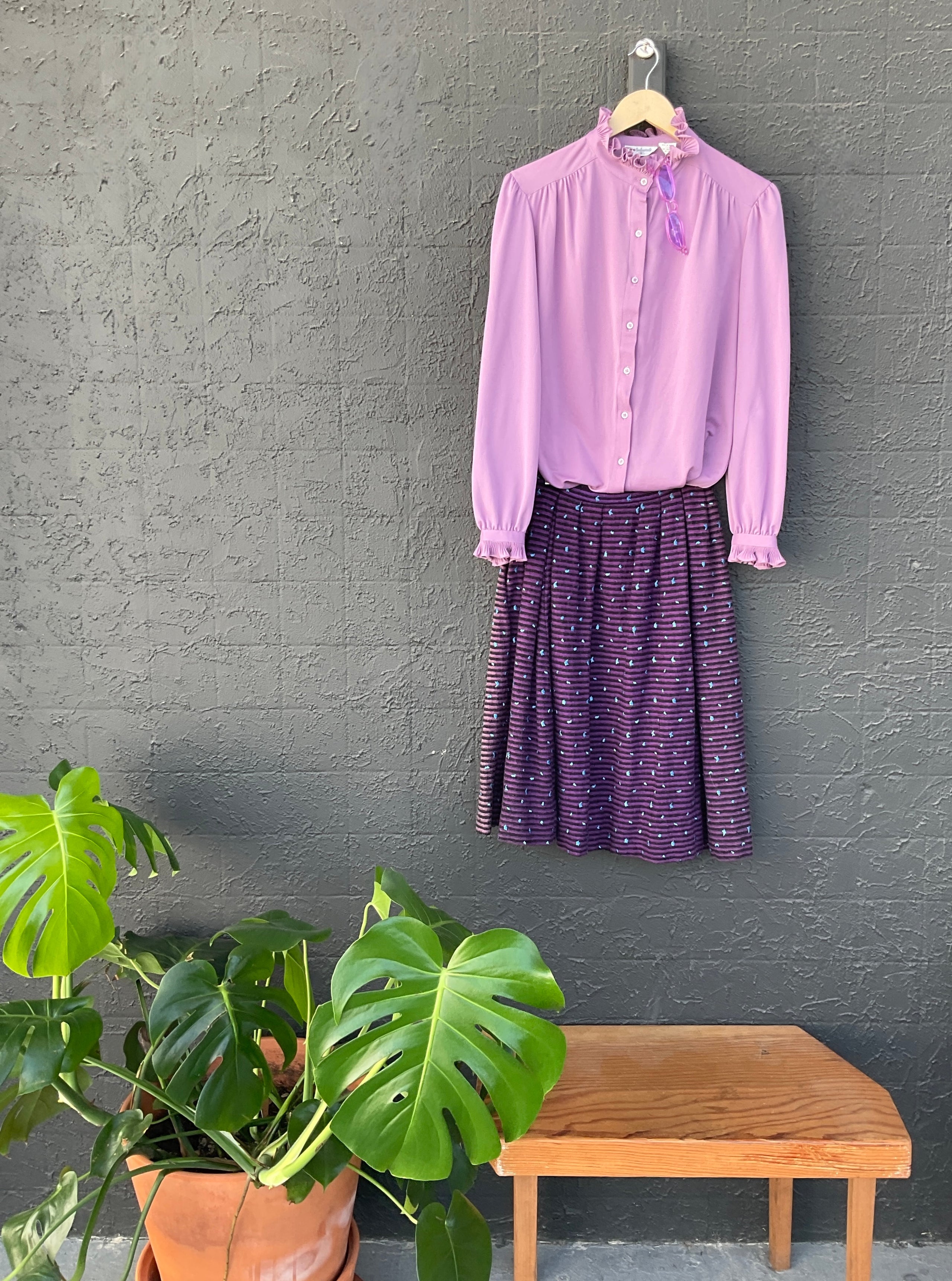 80s Periwinkle Button Up Blouse With Ruffle Collar and Cuffs | Revival ...