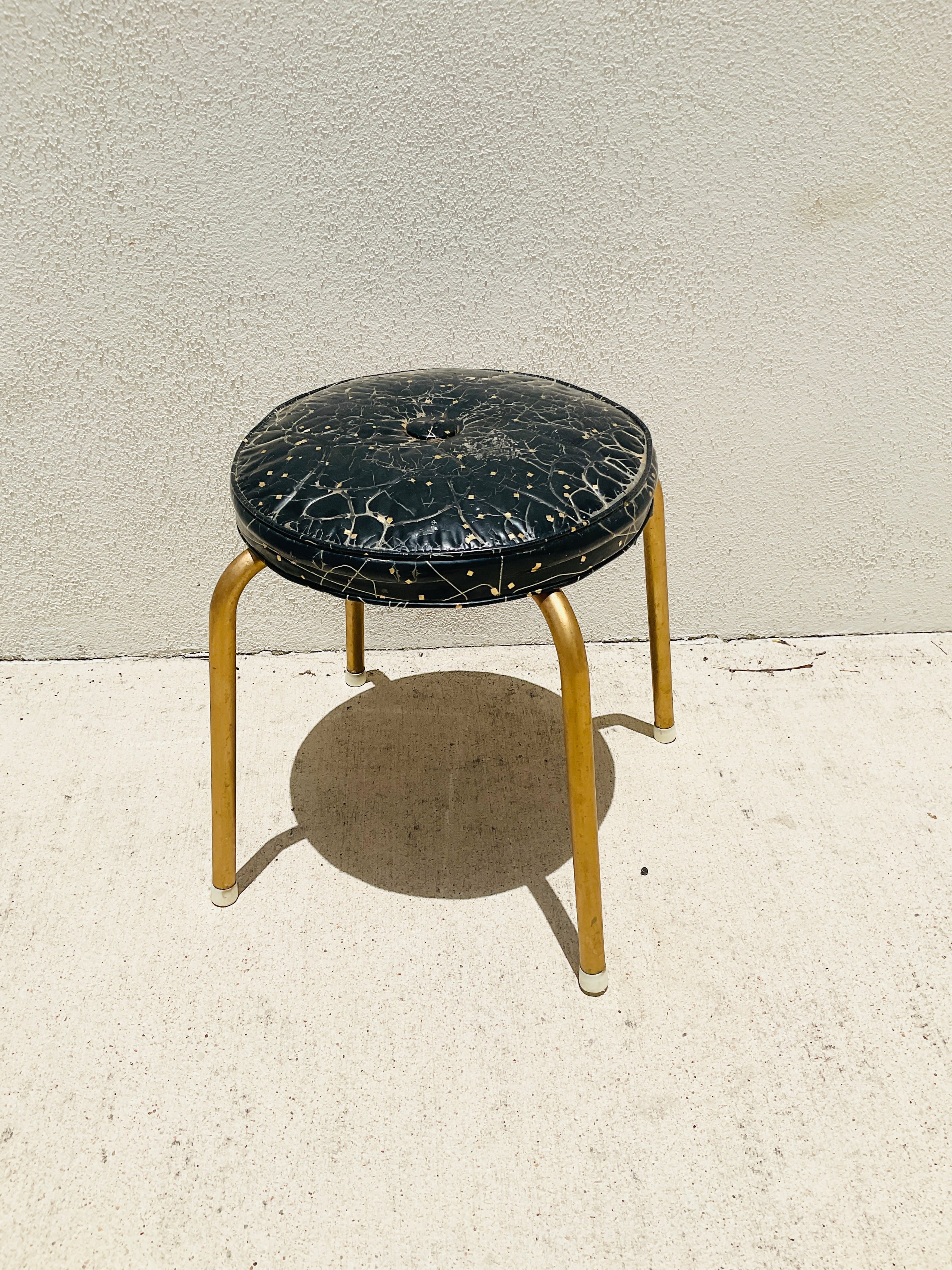Black & Gold Vinyl Mini MCM Stool | Revival Vintage